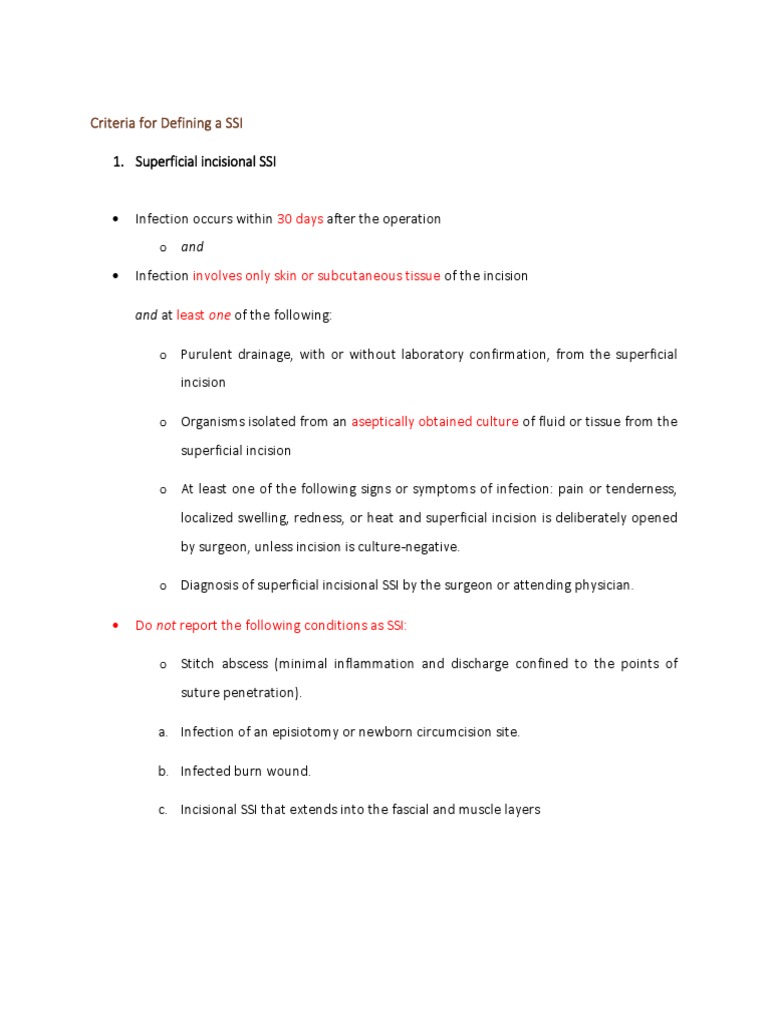 Criteria For Defining A SSI | PDF | Surgery | Wound