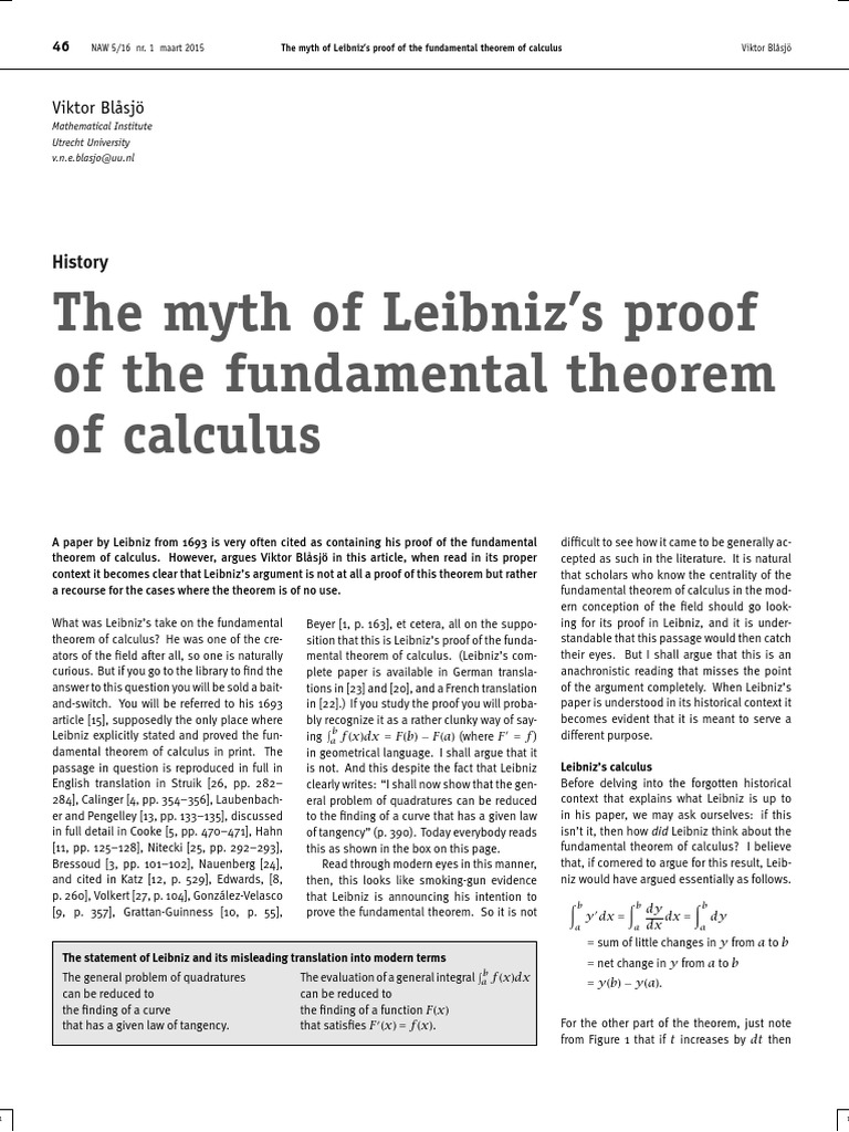 Leibniz Fundamental Theorem of Calculus | PDF | Curve | Integral