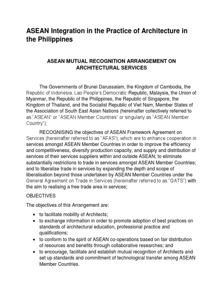ASEAN Integration in The Practice of Architecture in The Philippines ...