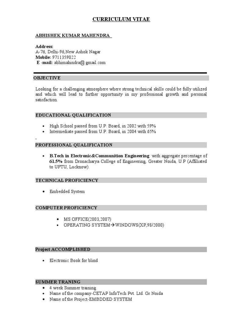 Abhishek Kumar Mahendra CV | PDF