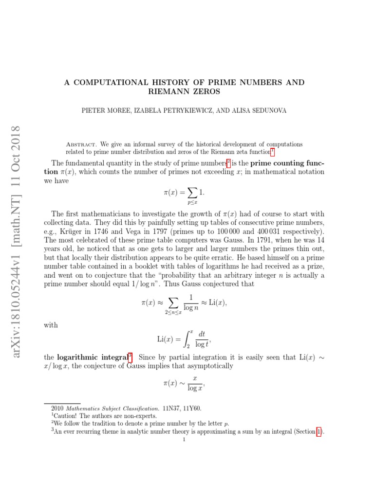 History of Prime Numbers & Riemann Zeros | PDF | Numbers | Complex Analysis