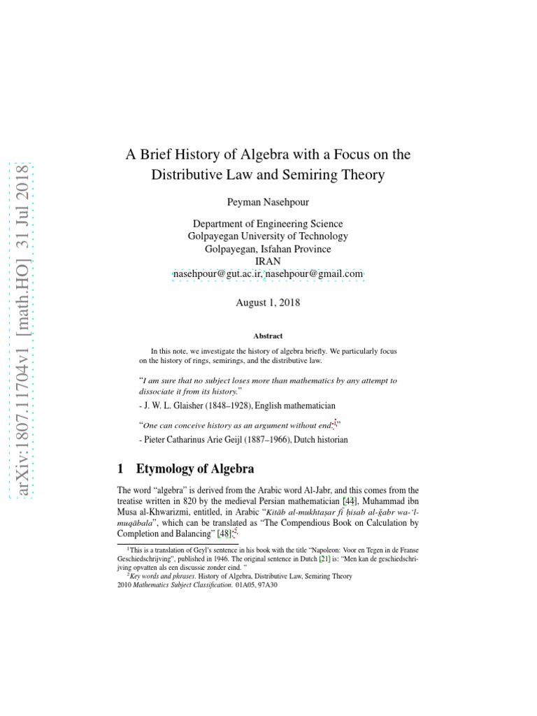 History of Algebra 9 PAGES | PDF | Algebra | Abstract Algebra