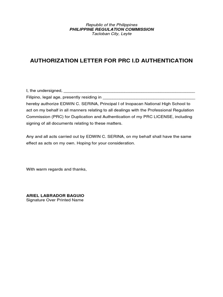 PRC ID authentication letter template | PDF | Government | Document