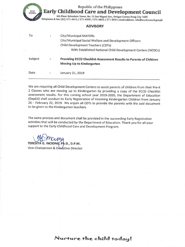 Advisory For ECCD Checklist | PDF