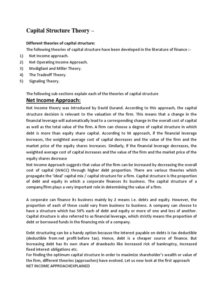 An Overview of the Major Theories of Capital Structure | PDF | Capital ...
