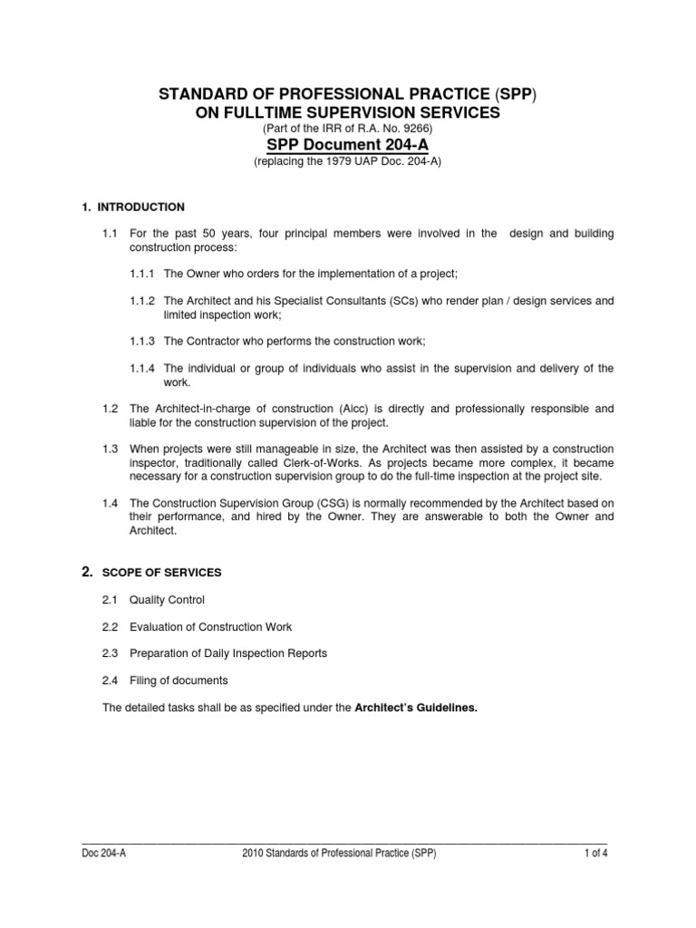 Standard of Professional Practice (SPP) On Fulltime Supervision ...