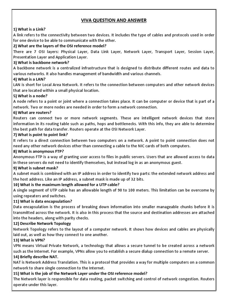 Viva Question and Answer | PDF | Internet Protocol Suite | Computer Network