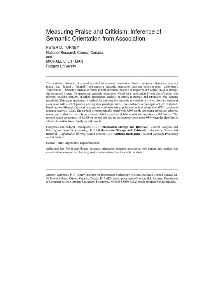 Measuring Praise and Criticism: Inference of Semantic Orientation From ...
