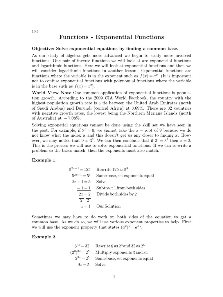 10.4 Exponential Equations PDF | PDF | Exponentiation | Exponential ...