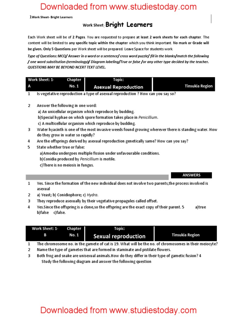 CBSE Class 12 Biology All Chapters Important Questions PDF | PDF ...