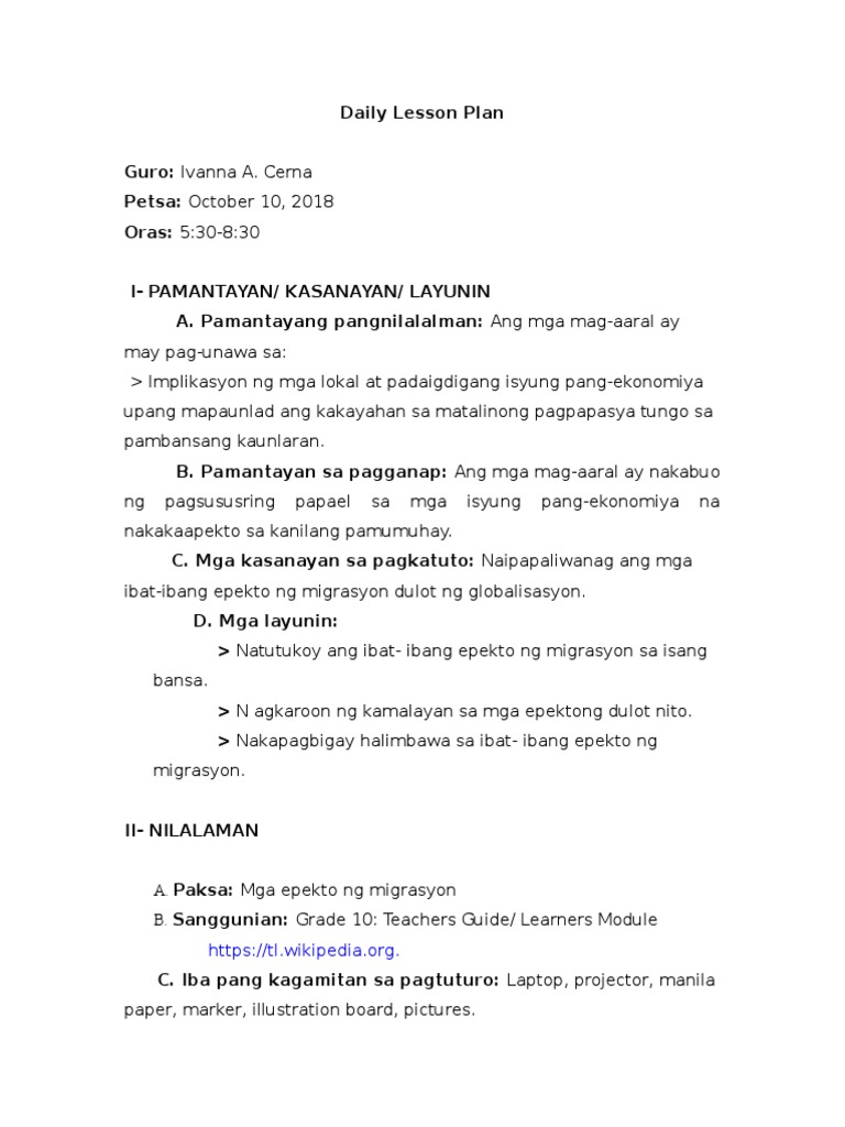 Daily Lesson Plan | PDF