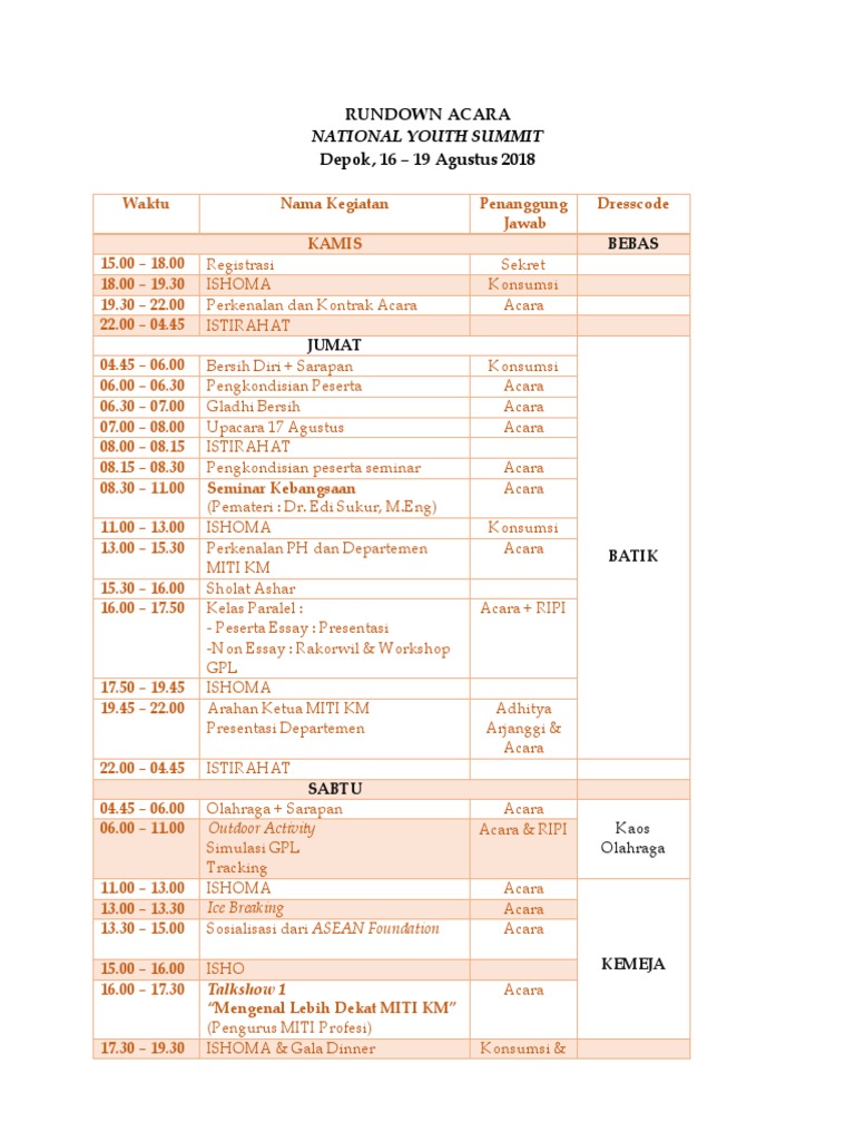 Rundown Acara Ys Nasional New | PDF