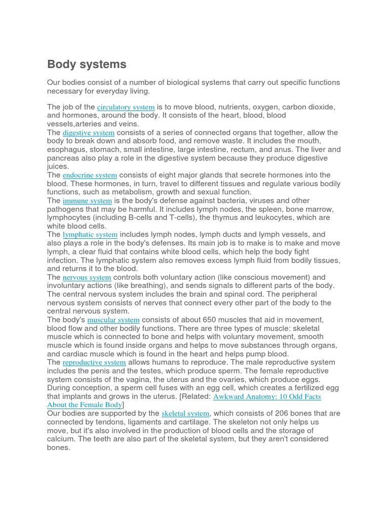 Body Systems | PDF | Lymphatic System | Circulatory System