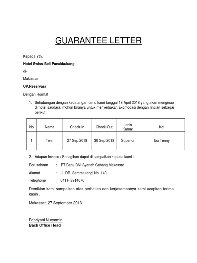 Guarantee Letter | PDF
