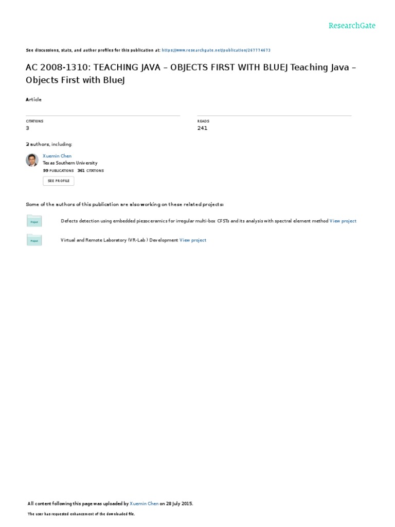 Ac 2008-1310: Teaching Java - Objects First With Bluej Teaching Java ...