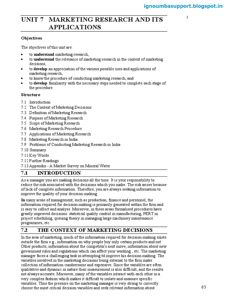 Unit 7 Marketing Research and Its Applications: Objectives | PDF ...