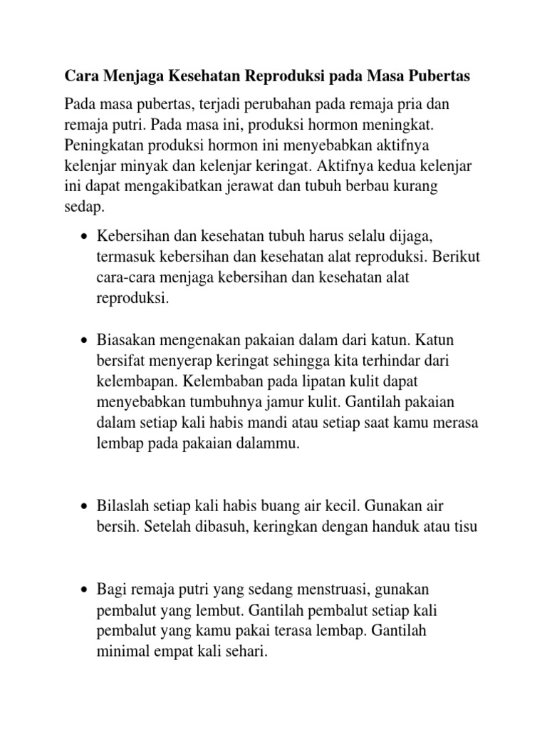 Cara Menjaga Kesehatan Reproduksi Pada Masa Pubertas | PDF
