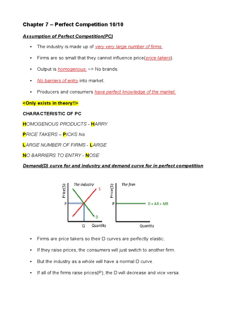 IBDP Economic HL Chapter 7 Notes | PDF | Perfect Competition | Market Power