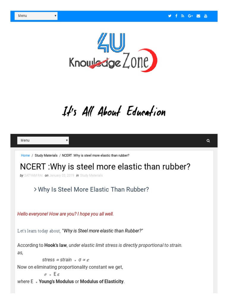 NCERT: Why Is Steel More Elastic Than Rubber? | PDF | Elasticity ...