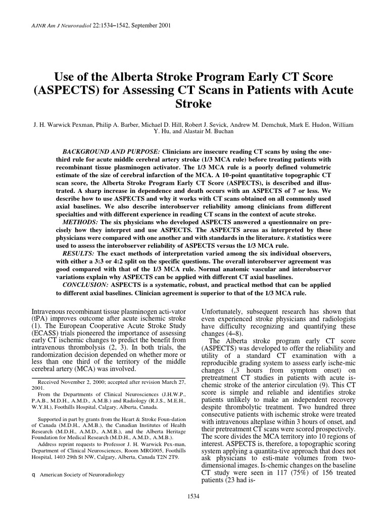 Aspect Score | PDF | Stroke | Ct Scan
