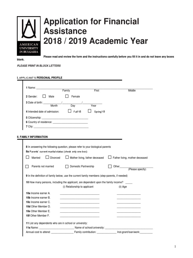 Financial Assistance Application Form | PDF | Social Security (United ...