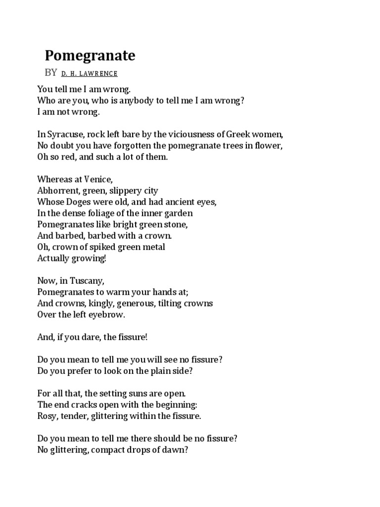 Pomegranate: D. H. Lawrence | PDF