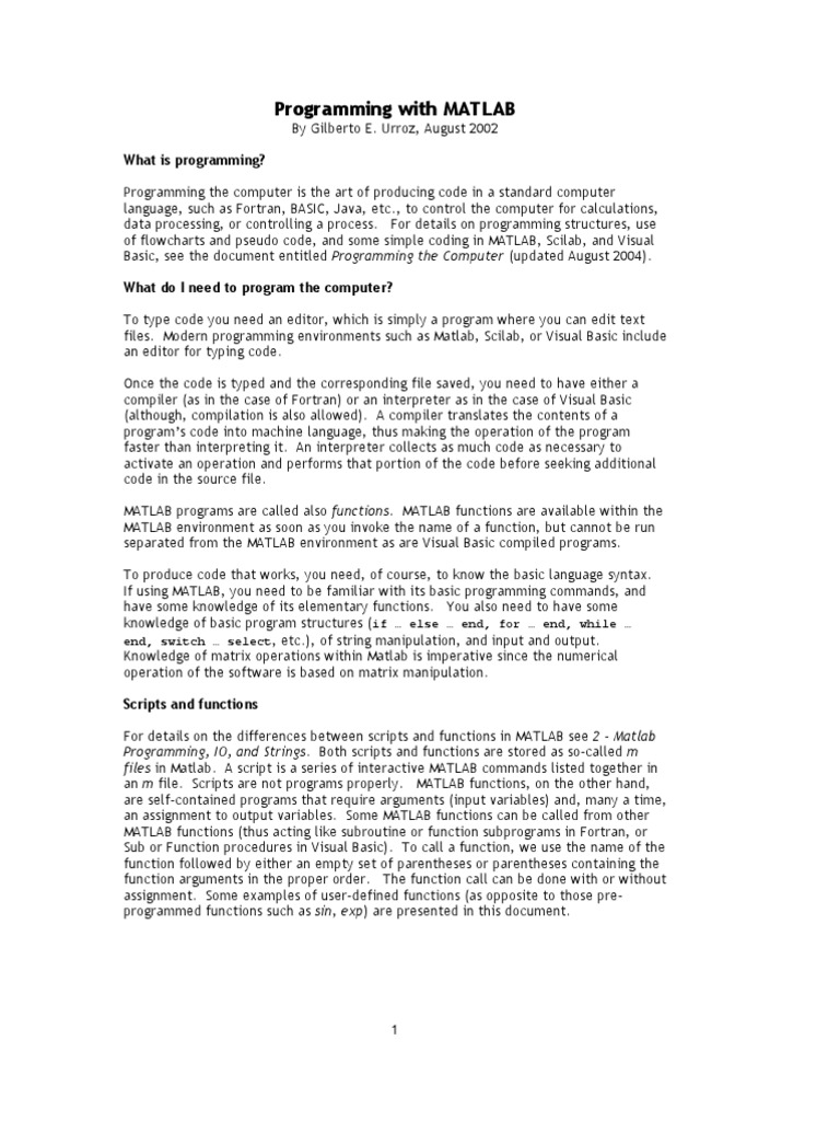 Programming With Matlab | PDF