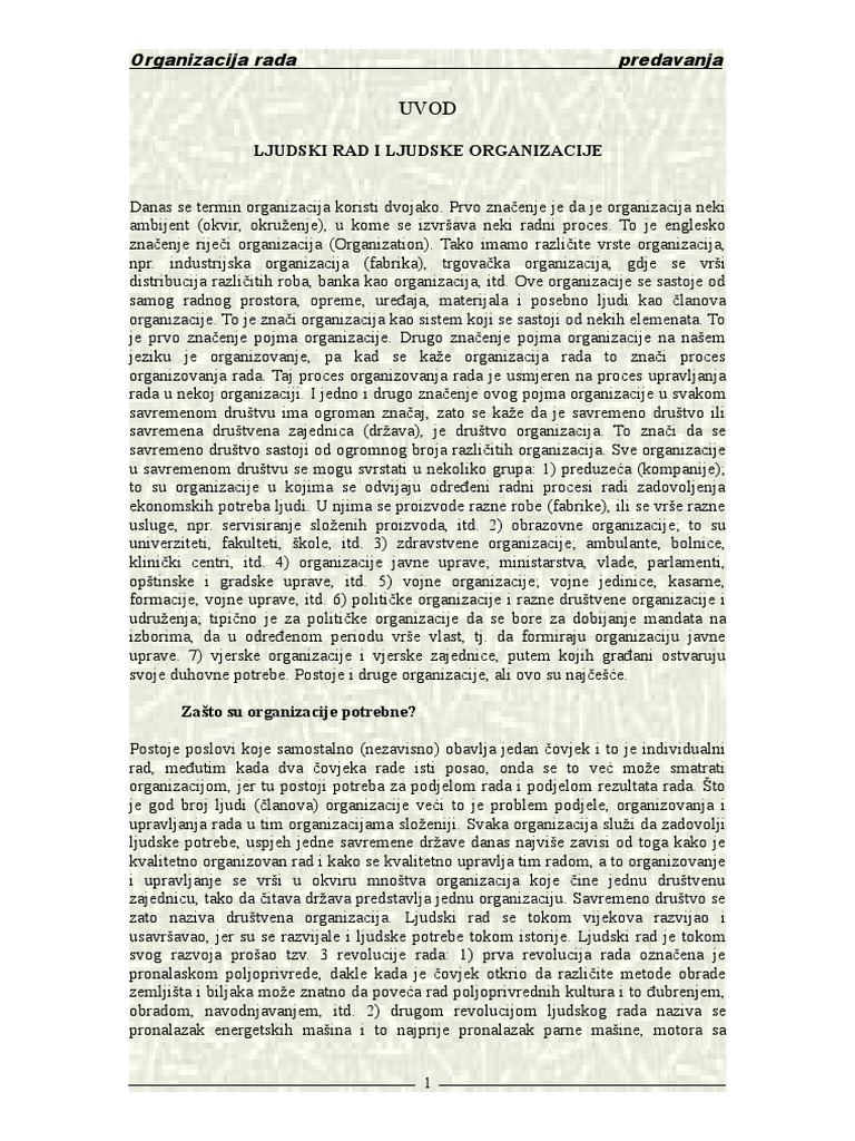 Organizacija Rada - Predavanja | PDF