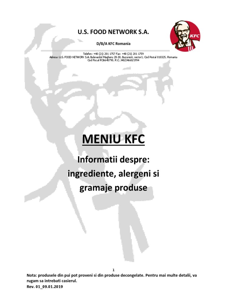 KFC Menu Informatii Suplimentare | PDF | Nutrientes esenciales | Nutrición