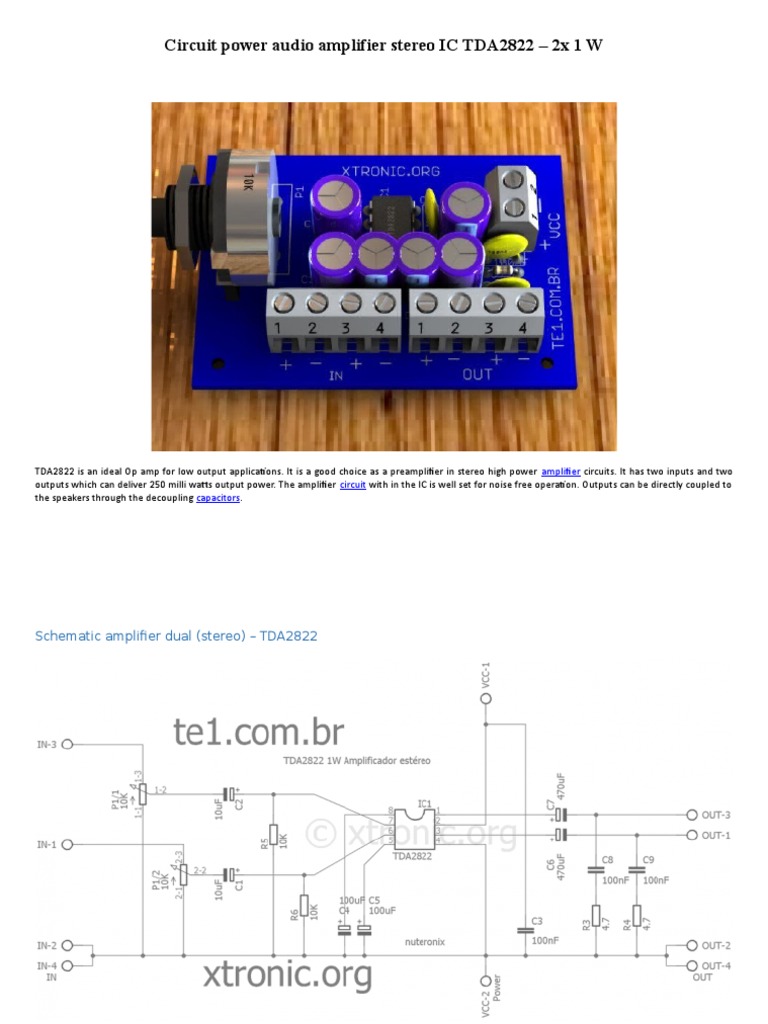 Circuit Power Audio Amplifier Stereo IC TDA2822 | PDF