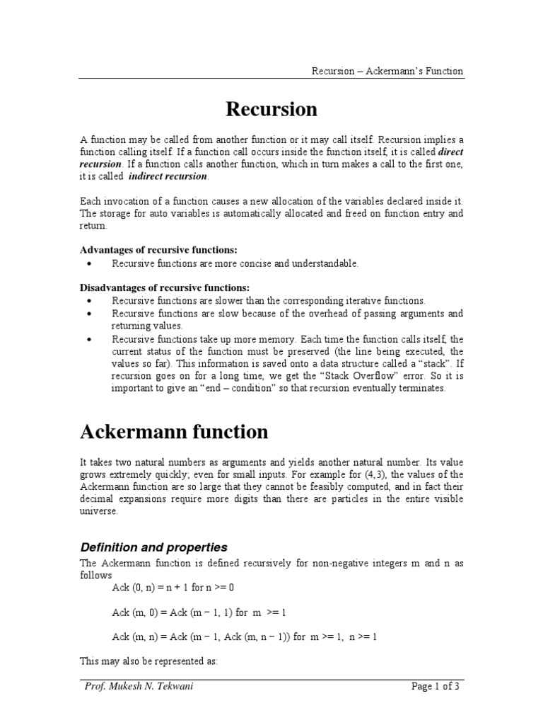 Ackermann Function | Download Free PDF | Subroutine | Parameter (Computer Programming)