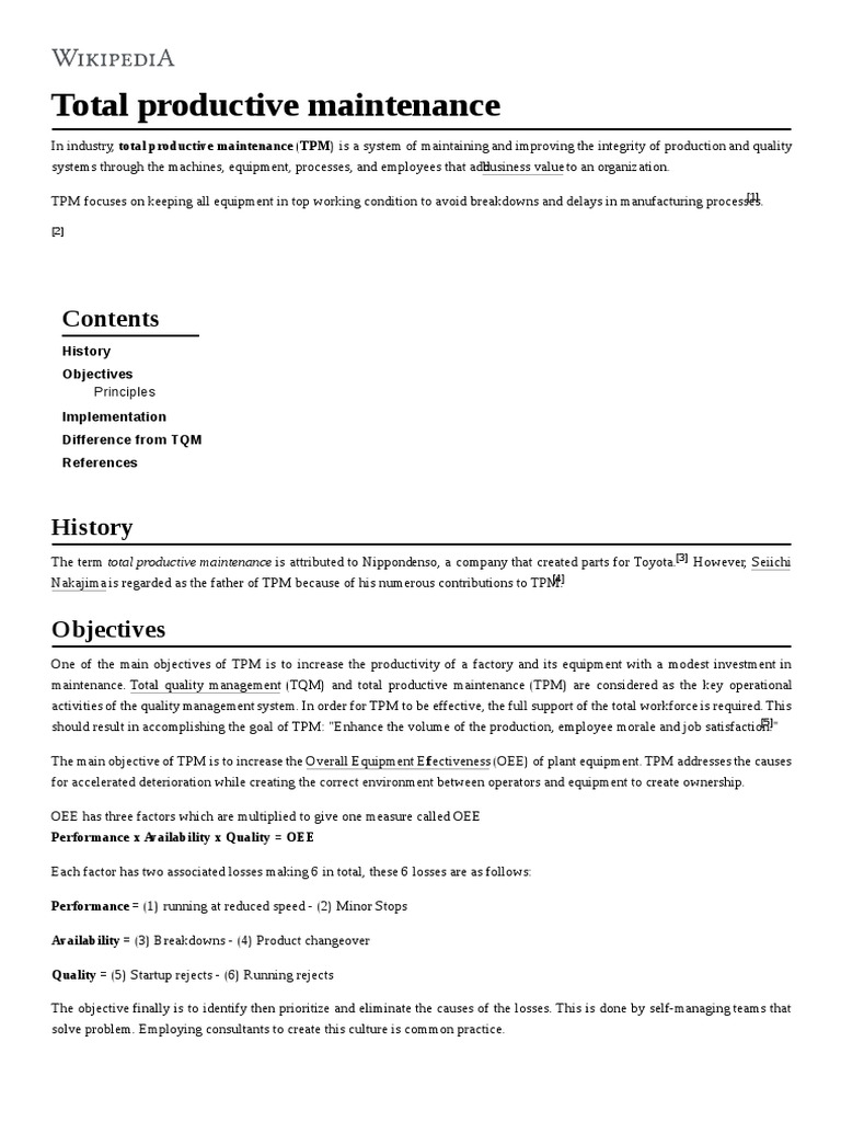 Total Productive Maintenance | PDF | Accountability | Business Process ...