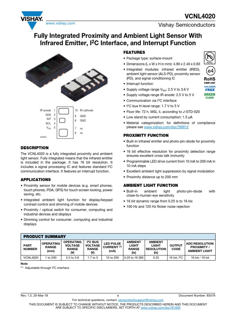 Datasheet VCNL4020 | Download Free PDF | Computer Engineering | Digital ...