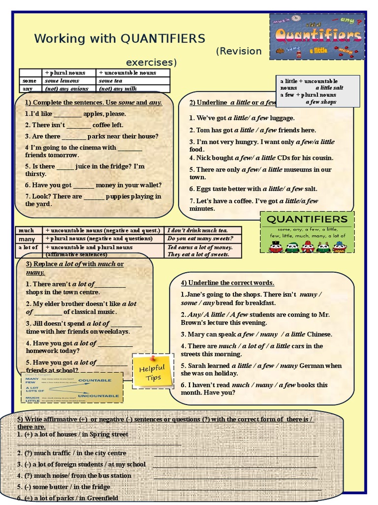 Working With Quantifiers Revision Exercises Grammar Drills Grammar ...