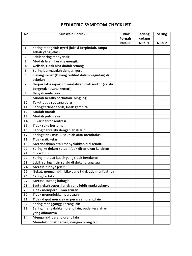 Pediatric Symptom Checklist | PDF