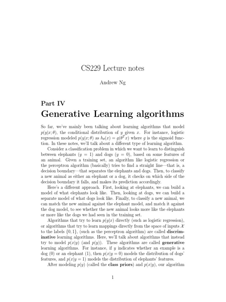 Generative Learning Algorithms: CS229 Lecture Notes | PDF | Normal ...