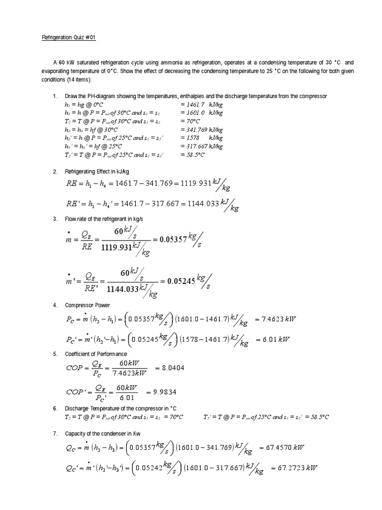 Refrigeration Cycle Quiz Analysis | PDF | Refrigeration | Chemical ...