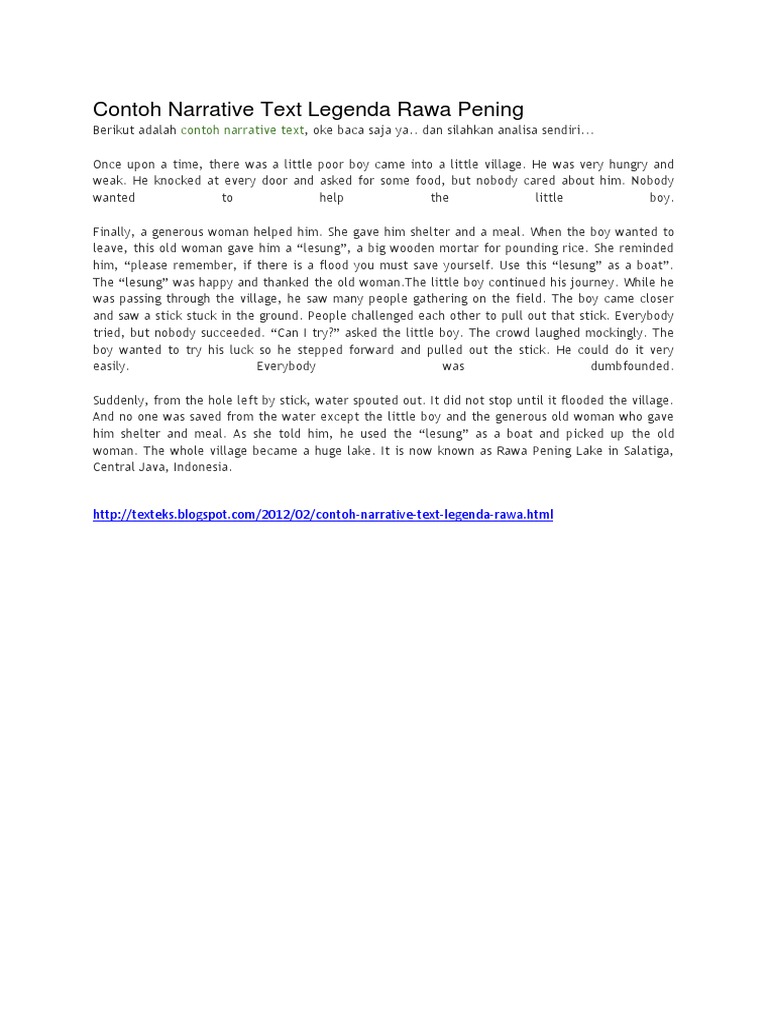 Contoh Narrative Text Legenda Rawa Pening | PDF