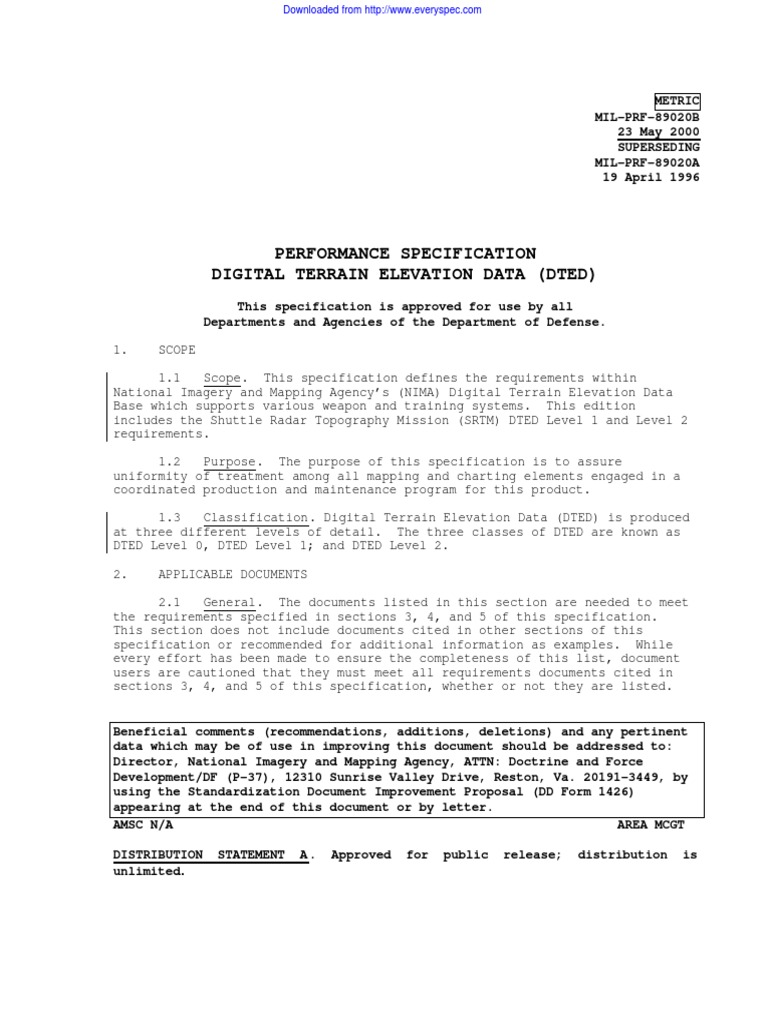 Performance Specification Digital Terrain Elevation Data (Dted) | PDF ...