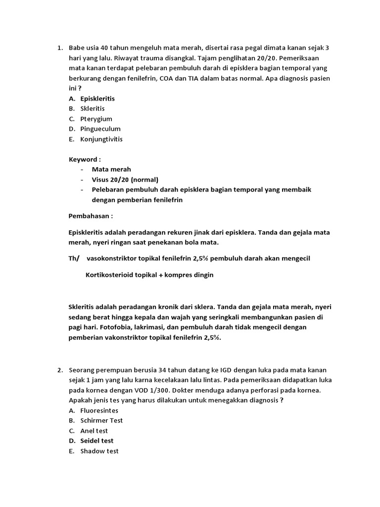 Diagnosis Episkleritis dan Tes Seidel untuk Perforasi Kornea | PDF