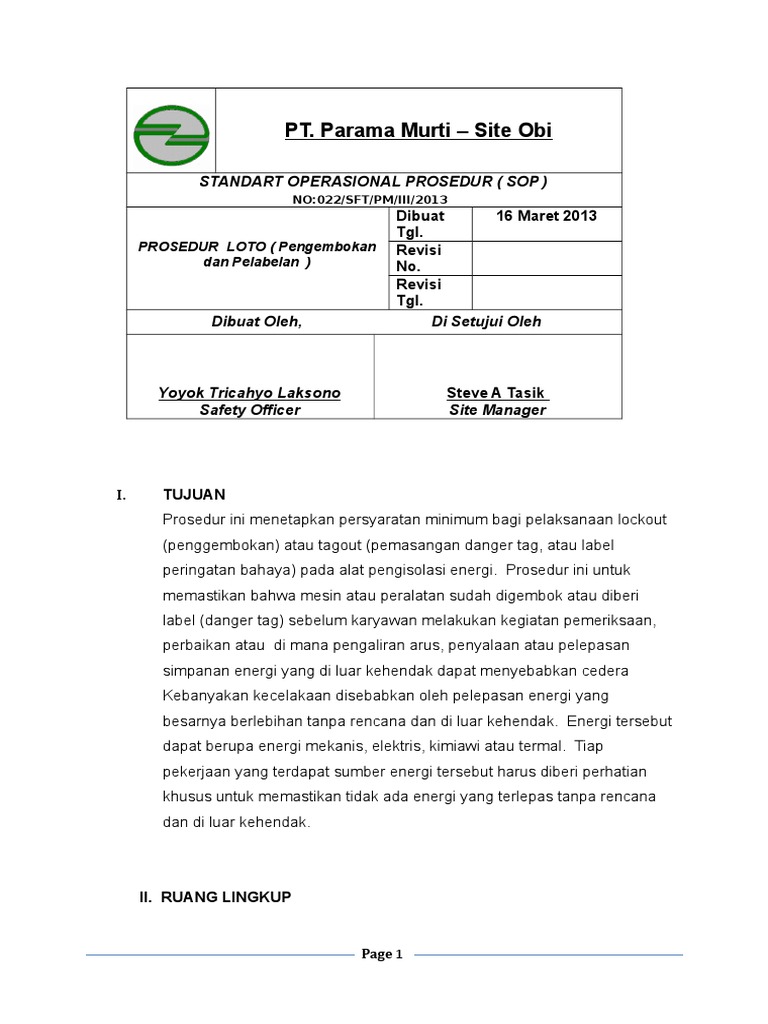 Prosedur LOTO untuk Keselamatan Kerja | PDF | Komputer | Teknologi ...