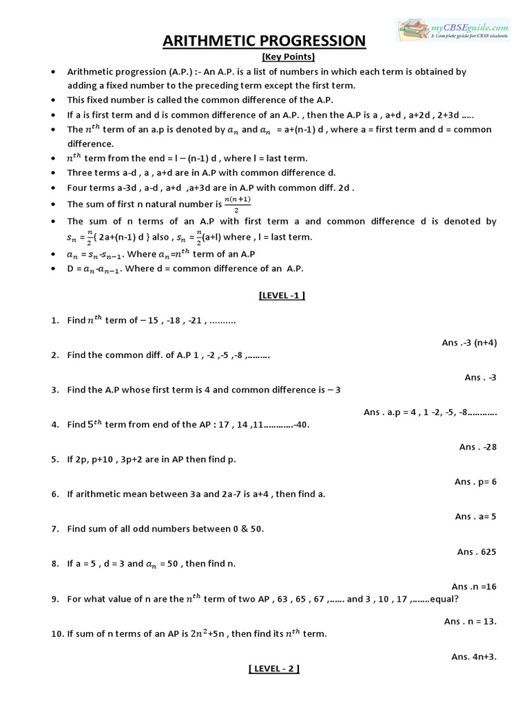 Arithmetic Progression Guide | PDF | Algebra | Discrete Mathematics