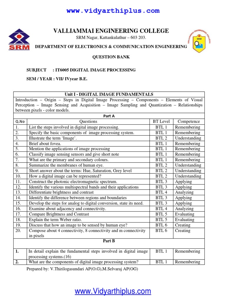 Valliammai Engineering College: Department of Electronics & Communication Engineering Question ...
