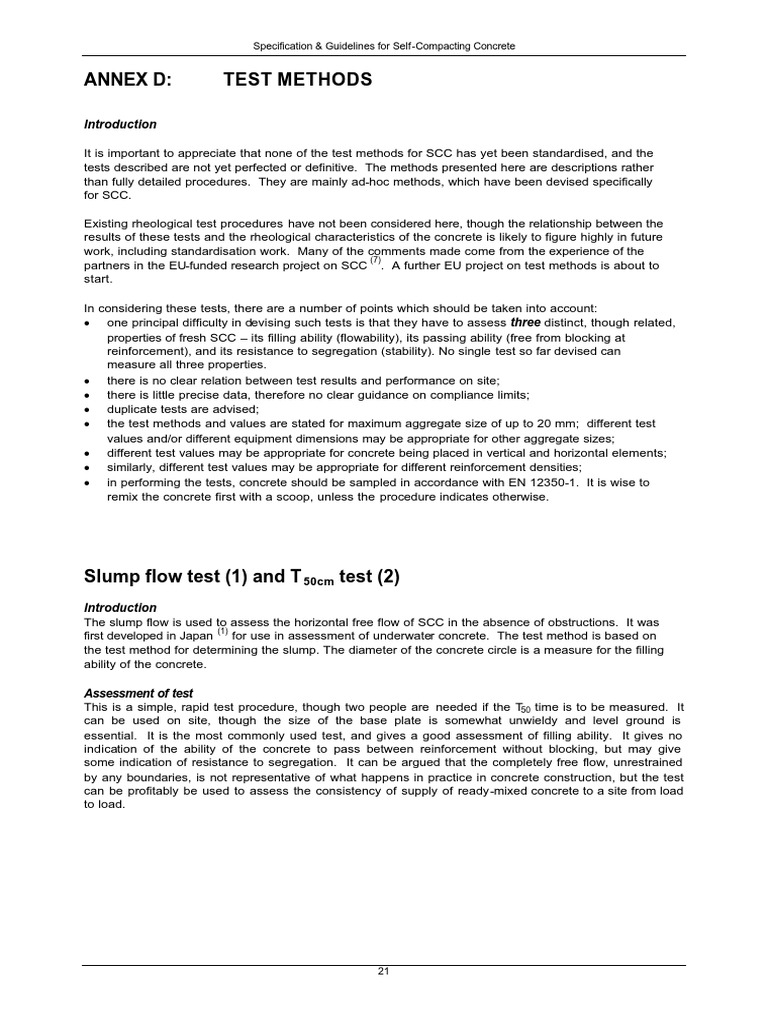 EFNARC Spec and Guidelines For SCC Test Methods 2002 | PDF | Concrete ...