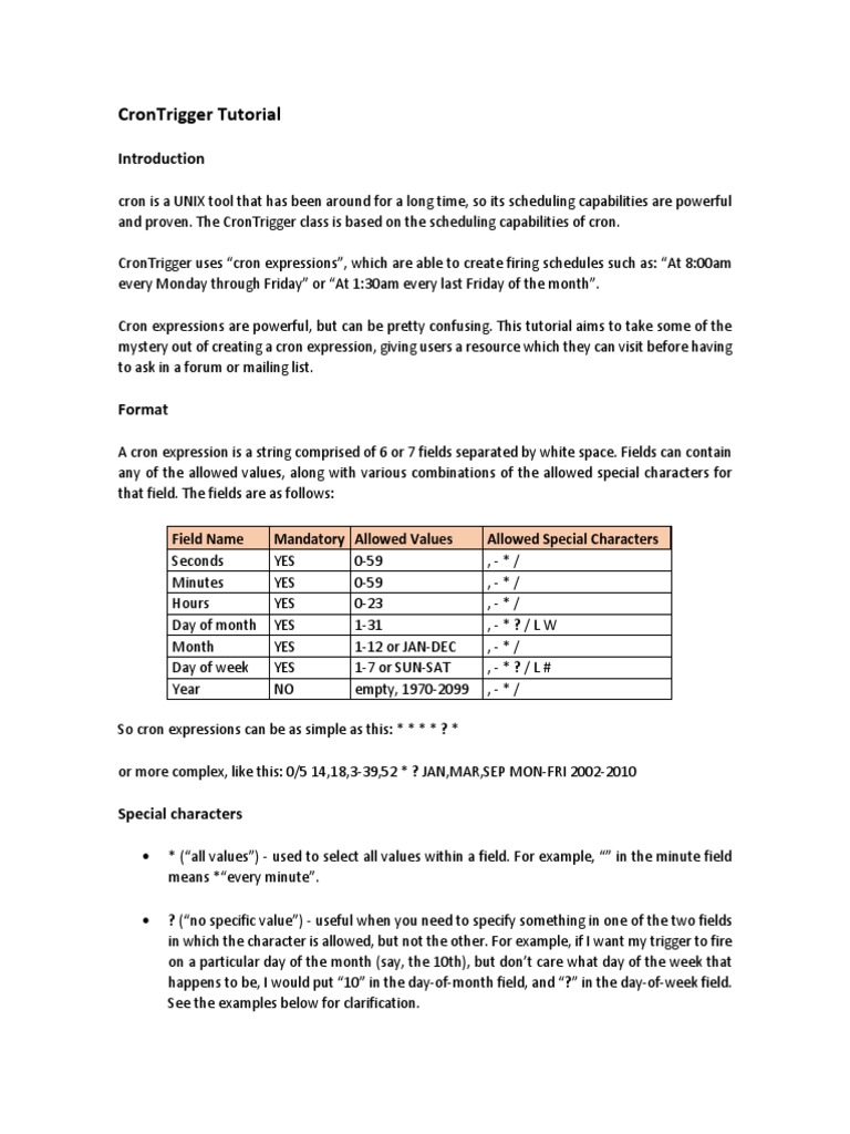 Quartz Cron Expression (Java) | PDF | Workweek And Weekend | Computer Programming