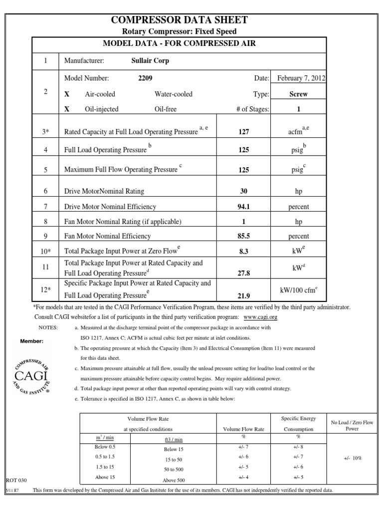 CAGI Data Sheet - 2209 PDF | PDF | Machines | Mechanical Engineering
