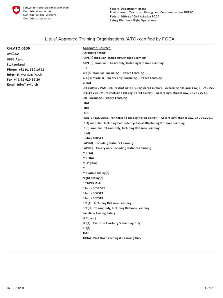 Approved Training Organisations (ATO) in Switzerland | PDF ...