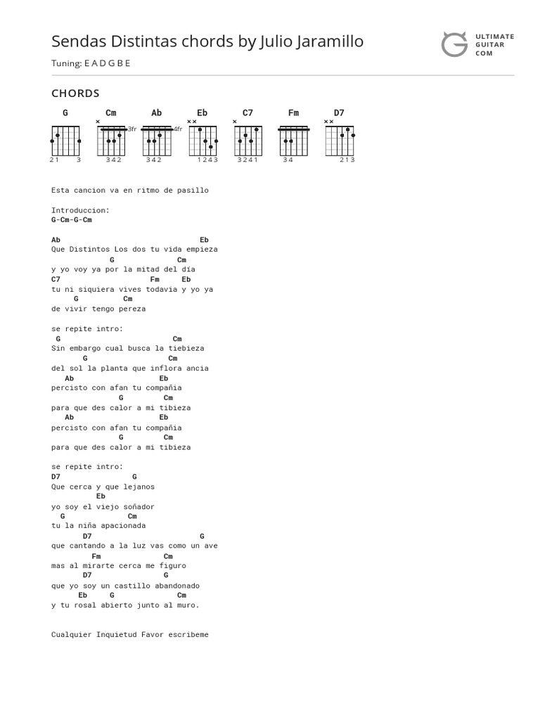 Sendas Distintas Chords by Julio Jaramillotabs at Ultimate Guitar Archive | PDF