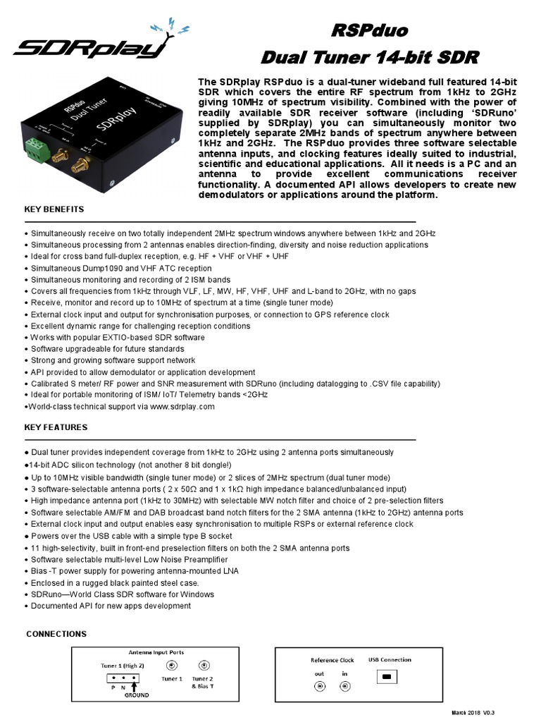 Dual Tuner 14-bit SDR RSPduo Review | PDF | Software Defined Radio | Bandwidth (Signal Processing)