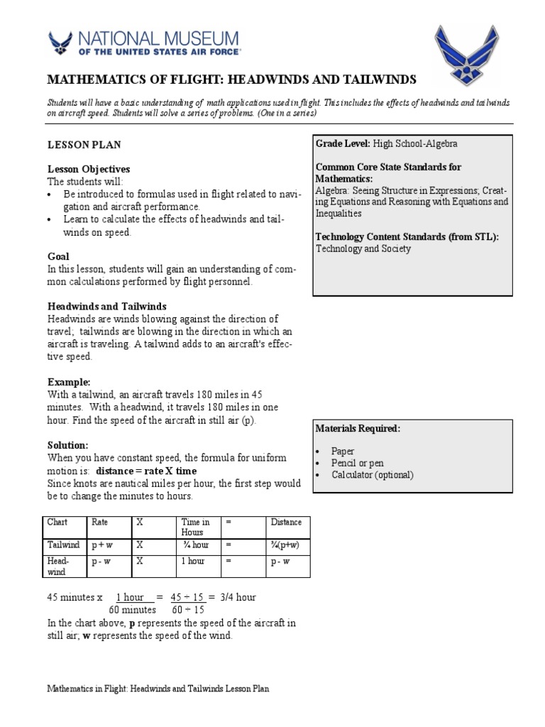 Math of Flight Headwinds and Tailwinds Lesson Plan | PDF | Speed | Wound